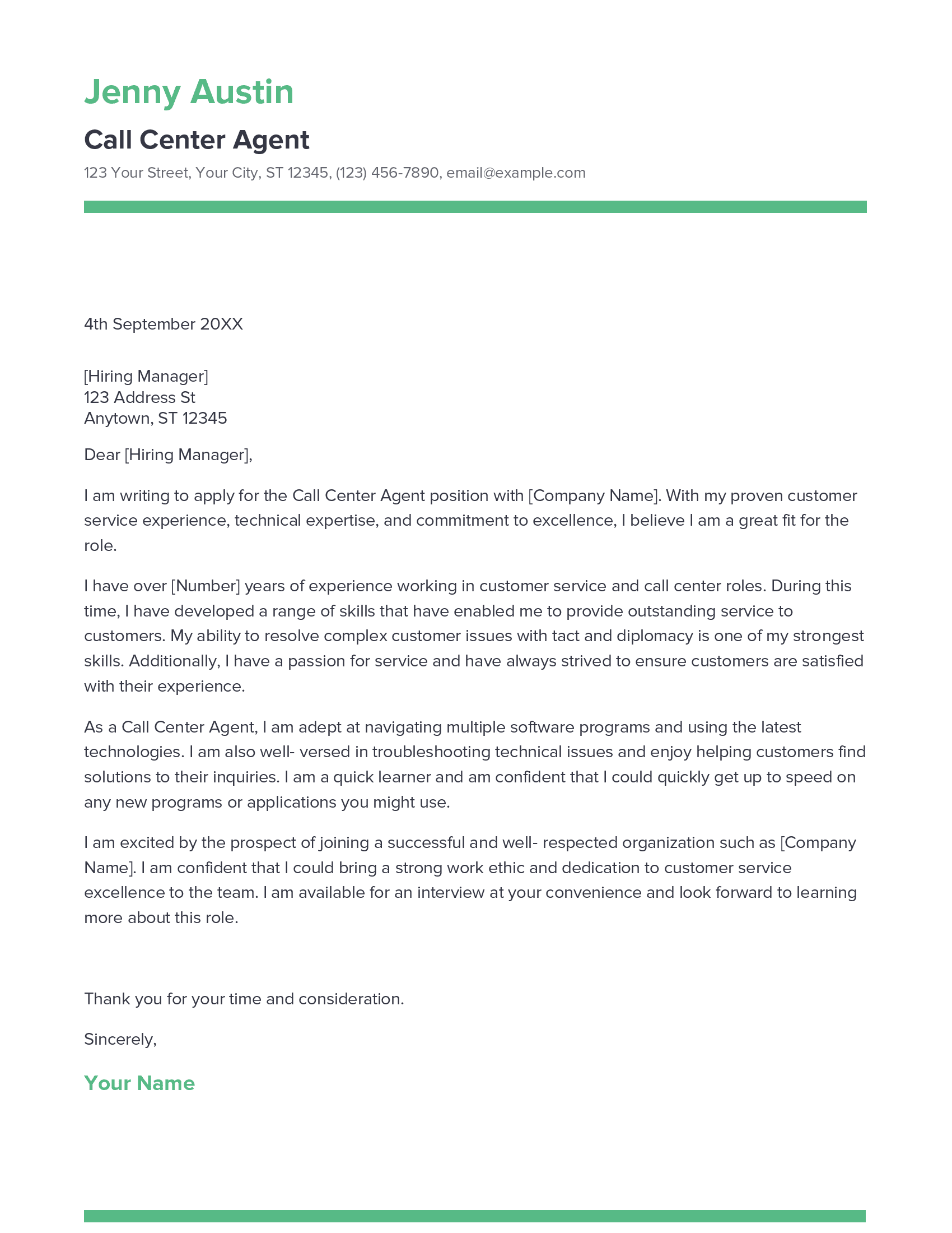 Best Call Center Agent Cover Letter Example For 2023