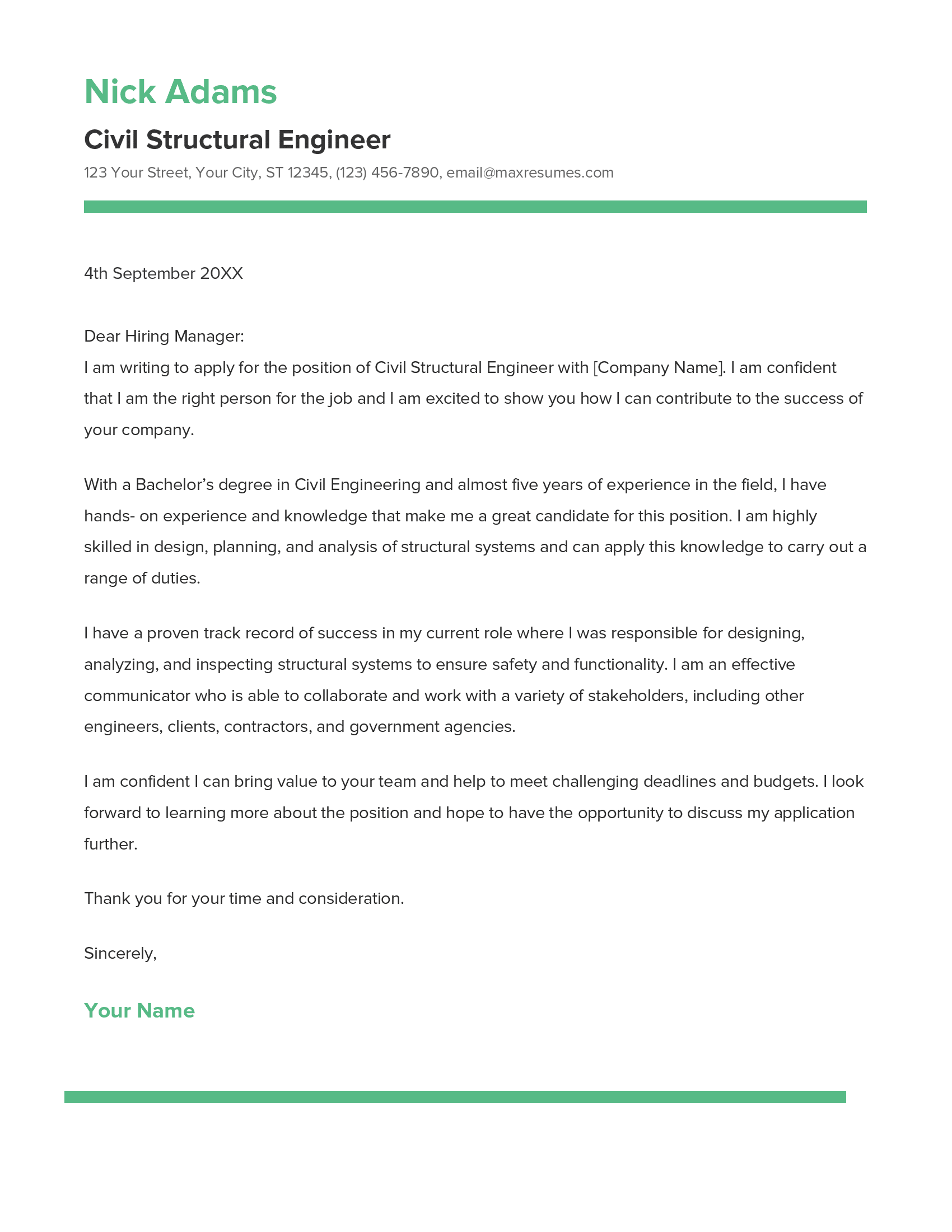 Best Civil Structural Engineer Cover Letter Example For 2023