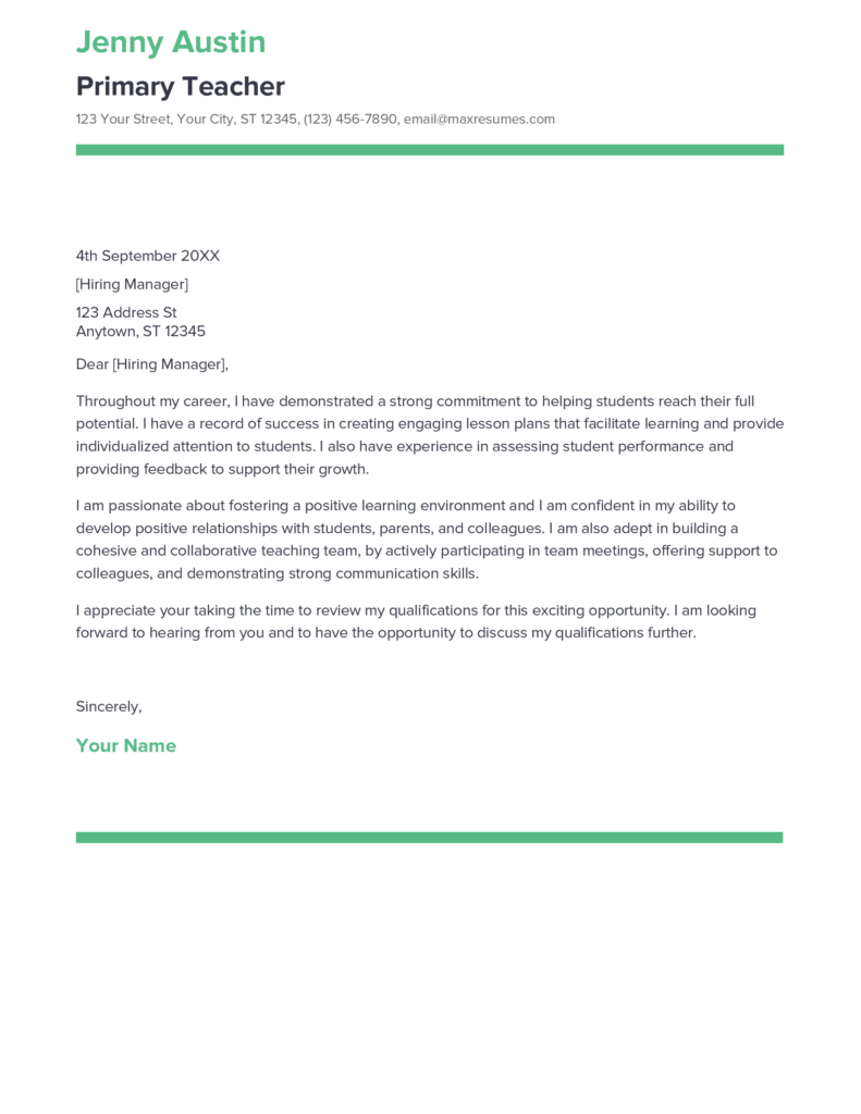 Best Primary Teacher Cover Letter Example for 2023 Best Primary Teacher Cover Letter Example for 2023