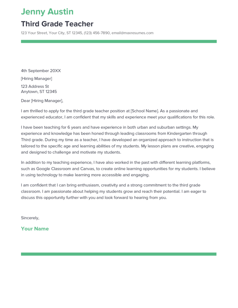 Best Third Grade Teacher Cover Letter Example For 2023 best-third-grade-teacher-cover-letter-example-for-2023