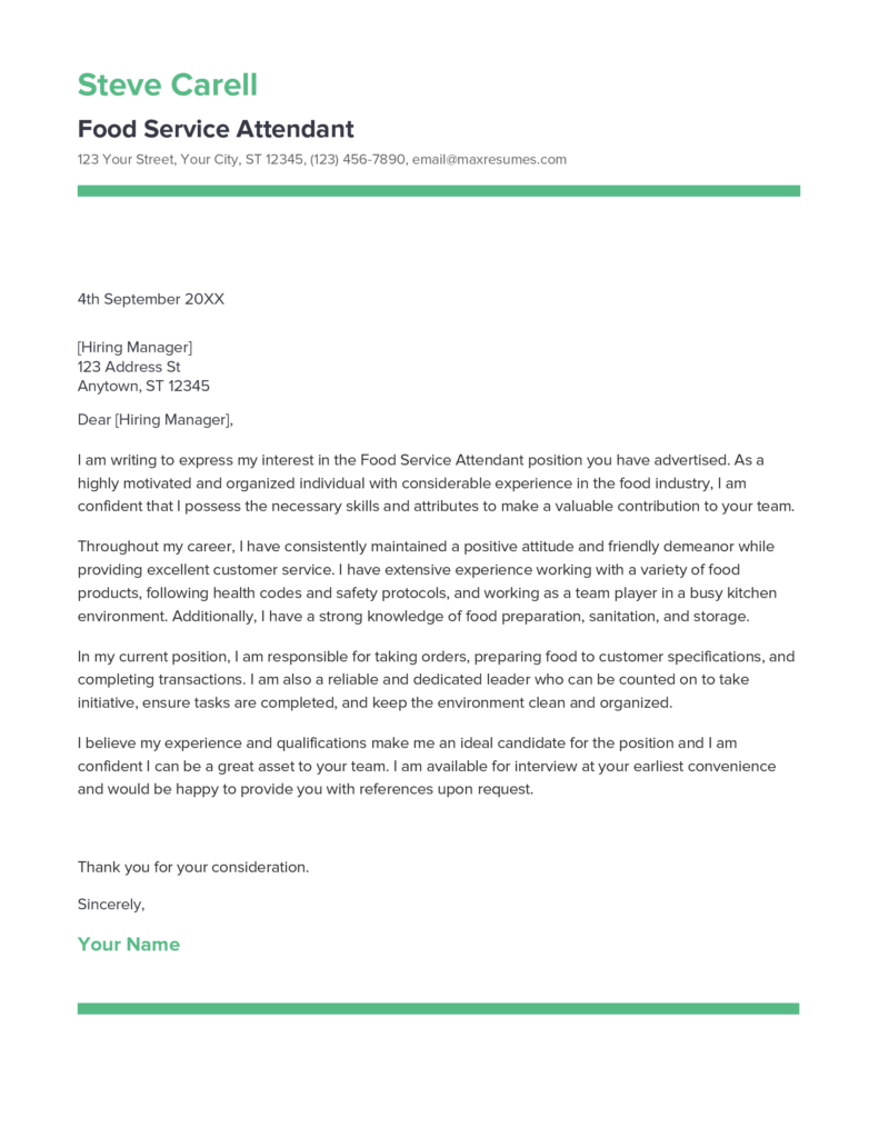 Best Food Service Attendant Cover Letter Example For 2023 best-food-service-attendant-cover-letter-example-for-2023